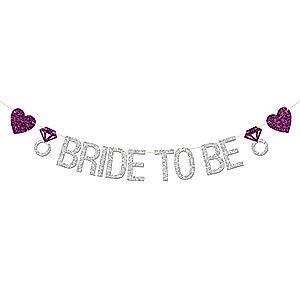 Bride to Be Banner with Diamond Ring, Silver Glitter Engagement Party, Wedding Party Supplies Decoration Silver
