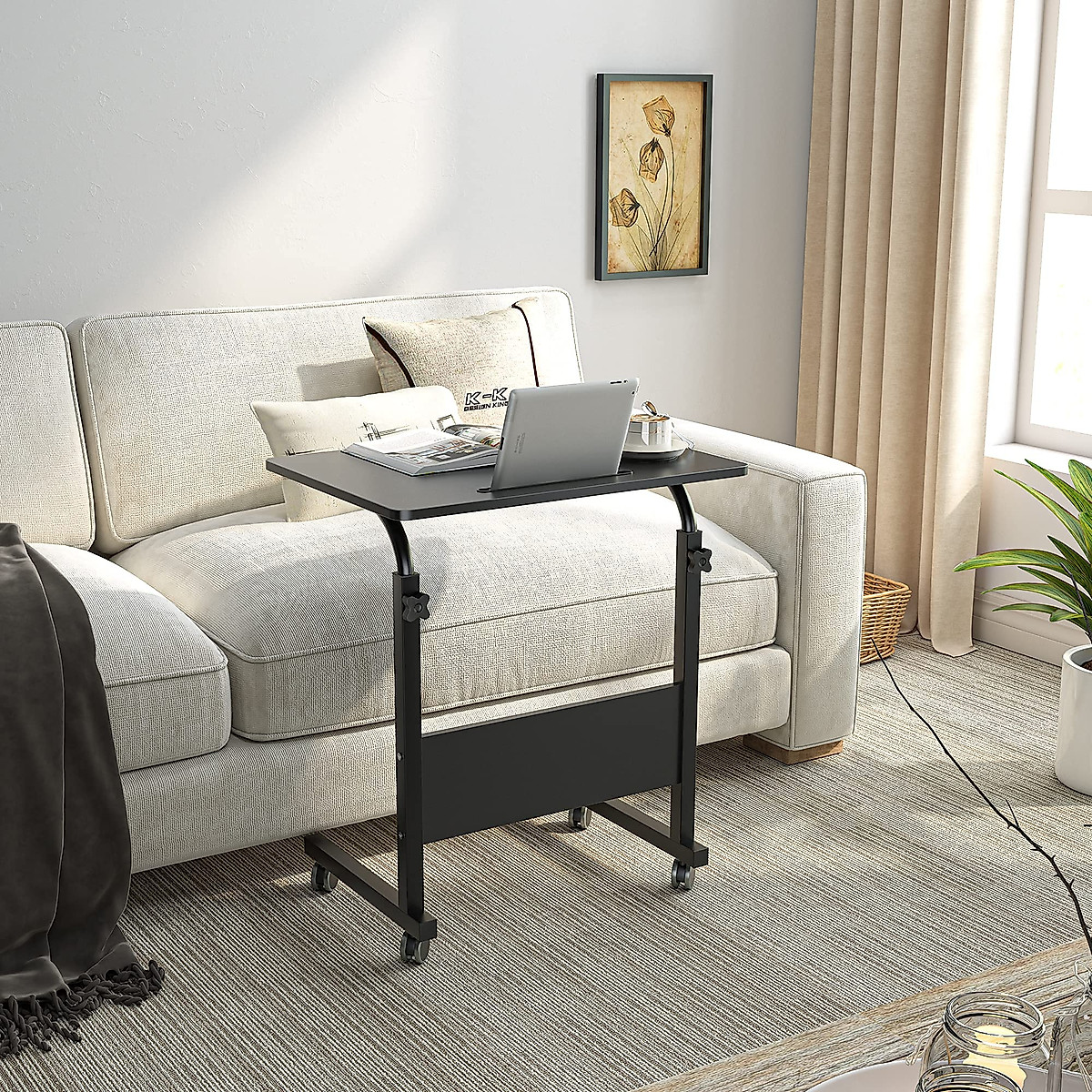 SogesHome 23.6'' Portable Computer Desk - Adjustable Standing Desk with Tablet Slot, Laptop Cart, and Mobile Bed Table, Black