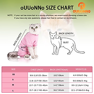 oUUoNNo Cat Recovery Suit for Abdominal Wounds or Skin Diseases,E-Collar Alternative for Cats,After Surgery Wear,Pajama Suit Long Sleeve Prevent Shedding (X-Small, Pink)