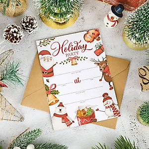 Whaline Christmas Party Invitations 25 Pack Cartoon Animal Holiday Invitation Paper Cards with Envelopes Stickers Xmas Invites for Bridal Shower Baby Shower Rehearsal Dinner Birthday Party