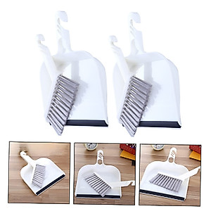 2 Sets Cleaning Brush Pans with Brush Small Sweeping Broom Tabletop Fireplace Straw Soft Broom Mini Pan Living Room Mini Brush Cleaning Broom Shovel Brush Combination Plastic White Outanaya