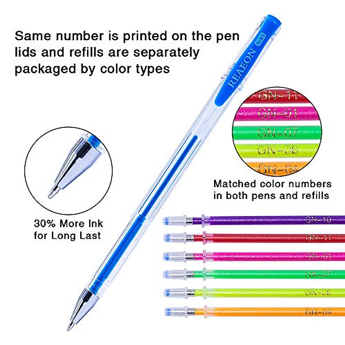Gel Pens, Reaeon 200 Pack Pen with Case for Adult Coloring Books, 100 Color Markers Plus 100 Refills for Drawing Painting Writing.