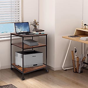 EMERIT Large Printer Stand, 23.6" W x 18.9" D x 31.5" H Printer Table with Adjustable Storage Shelf, 3 Tier Rolling Laser Printer Cart with Wheels for Home Office- Support 100 LBS Each Tier