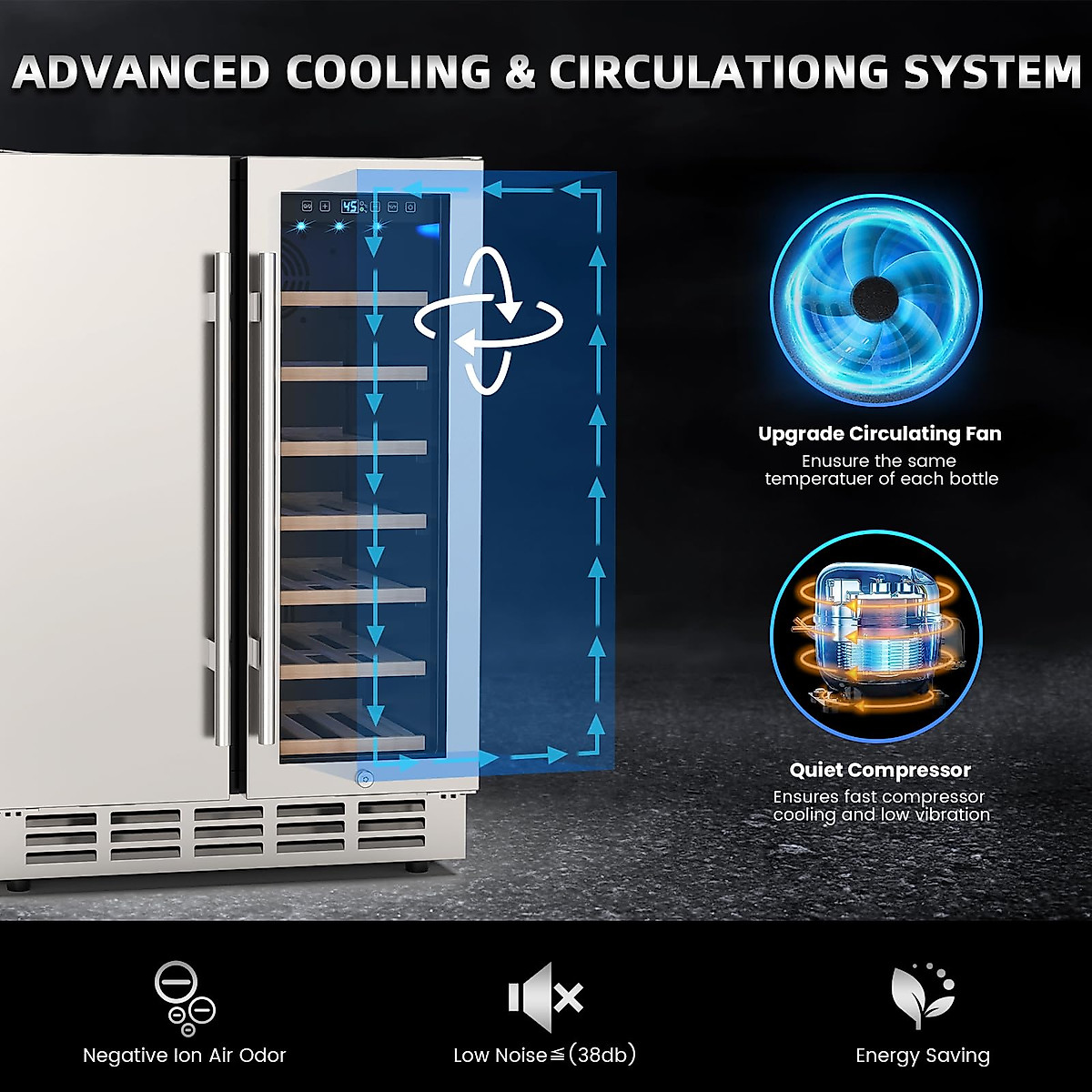 Mojgar Wine and Beverage Refrigerator, 24 Inch Dual Zone Wine Fridge with Safety Locks, Under Counter Wine Cooler Beer Fridge Built-In or Freestanding, Holds 20 Bottles and 57 Cans