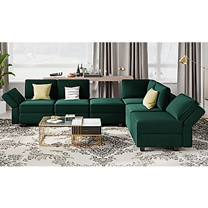 Belffin Storage Ottoman Module for Modular Sectional Sofa Square Seat Cube Velvet Foot Stool Green