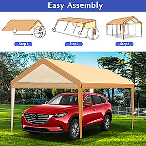 MARVOWARE 10x20 Car Canopy Replacement Carport Tarp Cover with Fabric Pole Skirts Ball Bungees for Tent Top Garage Boat Shelter(Only Tarp Cover) Orange