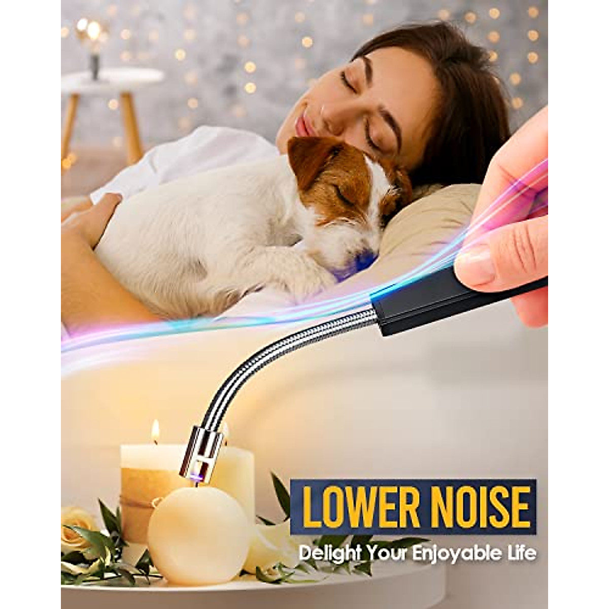 Lighter Electric Candle Lighter Rechargeable - Birthday Gifts for Women Men Upgraded Plasma Arc USB Lighter with LED Display 360° Flexible Neck Flameless Safety Switch Long Lighter for Grill Cooking