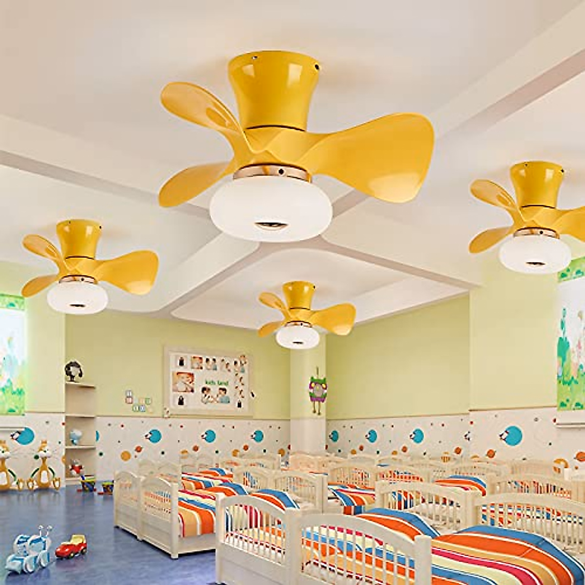 Ceiling Fan with Light and Remote Control,64W Modern LED Ceiling Light for Kids, 6 Speeds, 3 Colors Changing, Dimming Low Profile Fan Chandeliers for Girls Boy Bedroom, Children's Room,55CM,Black