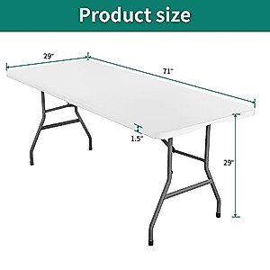 YITAHOME Folding Tables Heavy Duty Folding Table 6ft with Carrying Handle Plastic Fold up Table for Outdoor Camping Picnic Parties/Indoor Events White