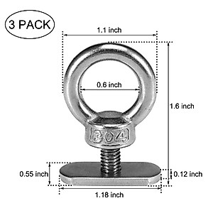 3Pack Stainless Steel Kayak Track Mount Nut Tie Down Eyelet Rail Mount Screw Accessory for Kayak Canoe Boat or Vehicle Rail Track