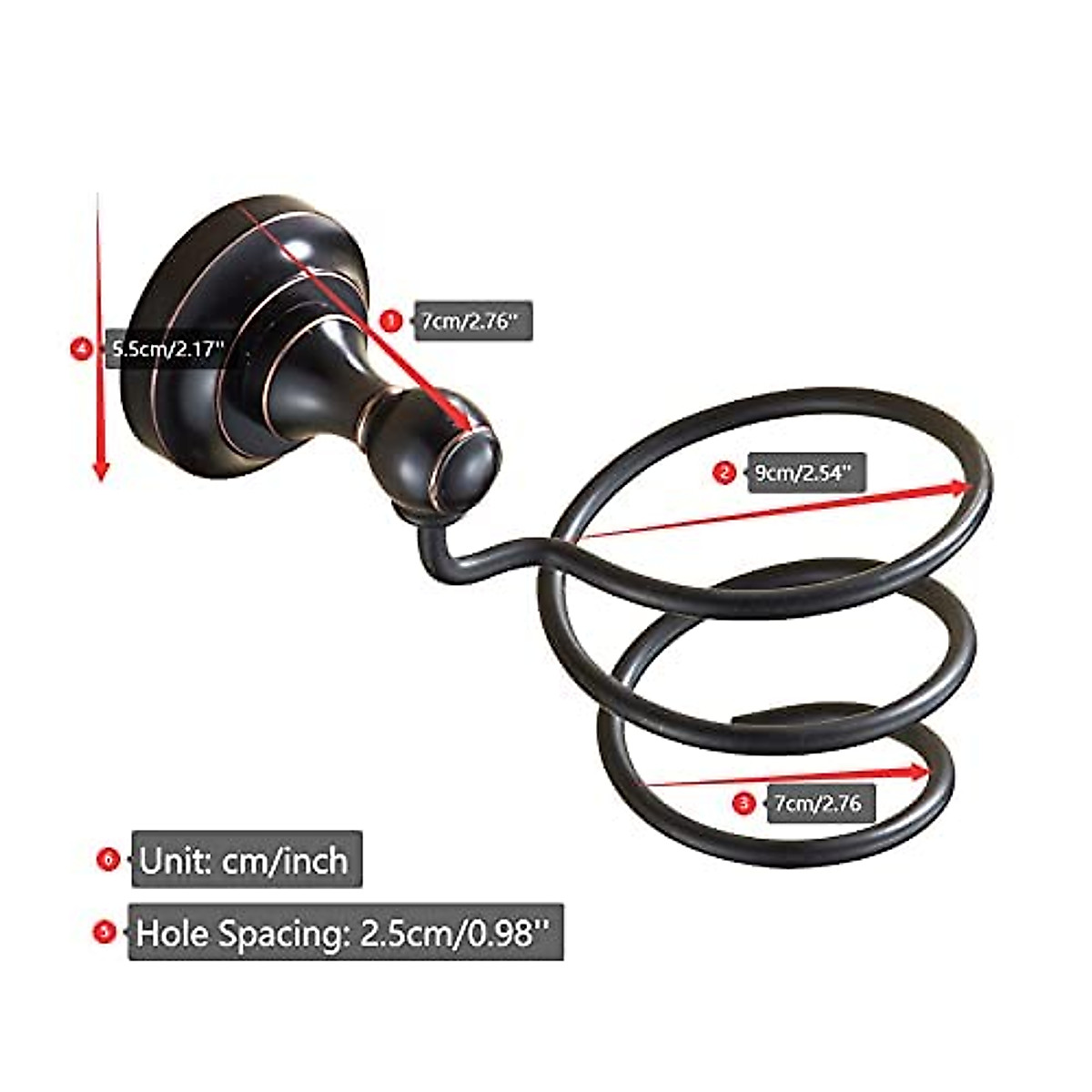 BigBig Home Wall Mounted Hair Dryer Holder for Bathroom, Bath Organizer Hair Blow Dryer of Brass with Oil Rubbed Bronze with Construction of Round