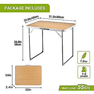 FUNDANGO Portable Table Lightweight Foldable with Handle Steel Frame Fold Up Small Desk for Camp, Outdoor, Beach Side, Picnic, 31.5x23.6x26.8Inches, Yellow, 31.5"x23.6"x26.8"