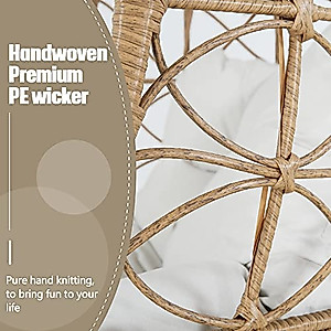 Ulax Furniture Wicker Egg Chair Nest Basket Indoor/Outdoor Lounger for Patio, Backyard, Living Room, Swivel Egg Chair with Cushion