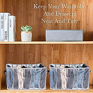 2 Pack Wardrobe Clothes Organizer , Jeans for Closet comes with 24 cell Sock Underwear Dividers Mesh Drawer Large 7 Grids Foldable Compartment Storage Box, gray