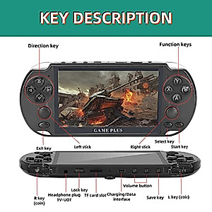 Handheld Game Consoles for Kid and Adult, 5.1 Inch HD Screen Dual Joystick with 8GB 3000+ Free Games GBC/GBA/FC/MD/Arcade, Support TV Out/Movie/Video/Music/Record/Save Game Progress, (Black)