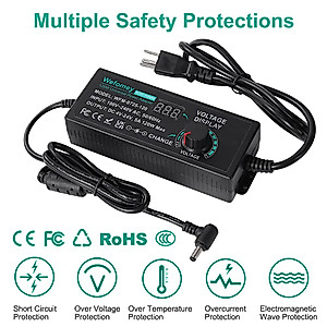 120W Universal Power Supply Adjustable DC 3V ~ 24V Variable Switching AC/DC Adapter 100V-240V AC to DC 24V 5A Converter with 14 Tips & Polarity Converter - 5000mA Max