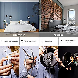 Globe Electric 51543 Nate 1-Light Plug-in or Hardwire Swing Arm Wall Sconce, Oil Rubbed Bronze, Clear Glass Shade, 6ft Black Fabric Covered Cord, Inline On/Off Rocker Switch