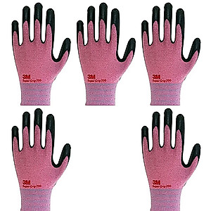 Lightweight Nitrile Work Gloves, 3D Comfort Stretch Fit, Durable Power Grip Foam Coated, Smart Touch, Thin Machine Washable, 5 Pairs Pack (Large, Pink)