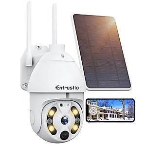 Entrustio Solar Security Cameras Wireless Outdoor,20000mAh Battery Powered Camera,2.4G WiFi Surveillance Home Camera with Phone APP,IP66 Waterproof,Color Night Vision,2-Way Talk