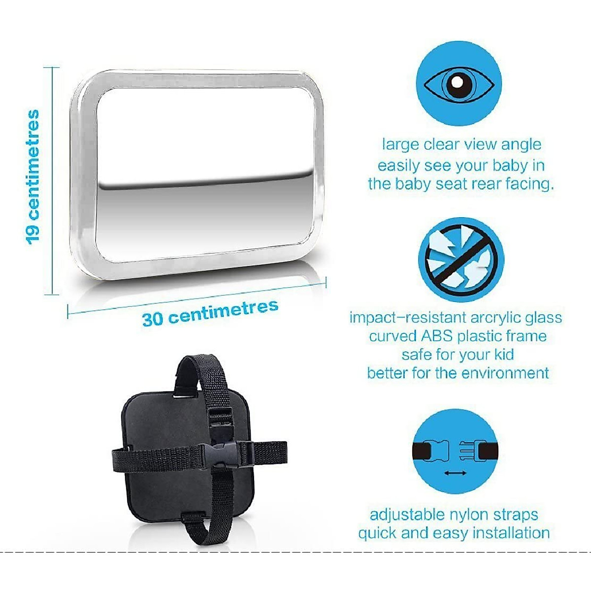 Shynerk Baby Car Mirror, Car Seat Mirror Safety 360° Rotation Wide Clear View, Shatterproof & Crash Tested, ‎SH-M-02, White