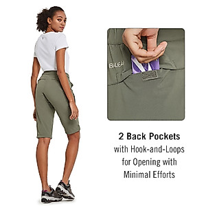 baleaf Women's Hiking Shorts Bermuda Long Knee Length Quick Dry Stretch Elastic Waist for Camping, Travel Sage Green Size XL