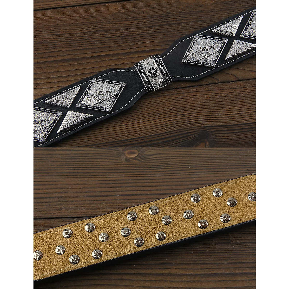 URAMAN Mens Western Belt Cowboy Country Concho Leather Belt for Jeans Pants Rodeo