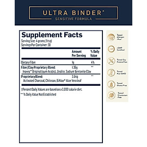 Quicksilver Scientific Ultra Binder Sensitive Formula - Gut Health Supplement with Activated Charcoal, Bentonite Clay - Cleansing Support Powder (120g)