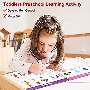 Handwriting Practice Book for kids, 40 Pages Toddlers Preschool Learning Activity Autism Educational Montessori Toys Learn Number Letters Shapes Animal & Sight Words Workbook with 8 Dry Erase Markers