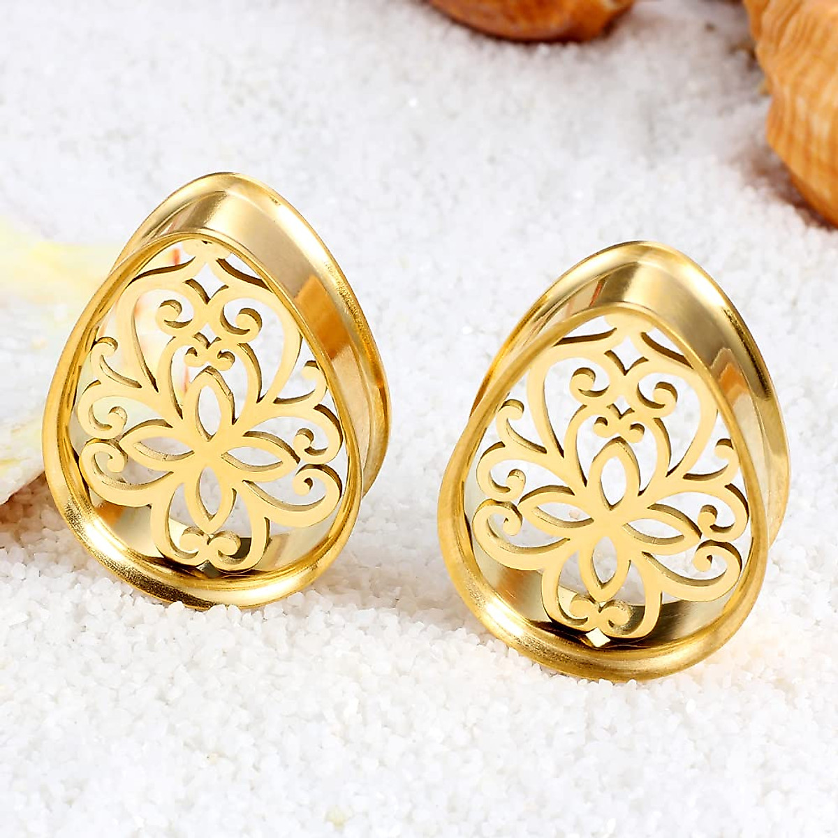 Casvort 2 PCS Stainless Steel Gold Double Flared 9/16'' Teardrop Ear Plugs Tunnels Gauges Stretcher Piercings Body Jewelry