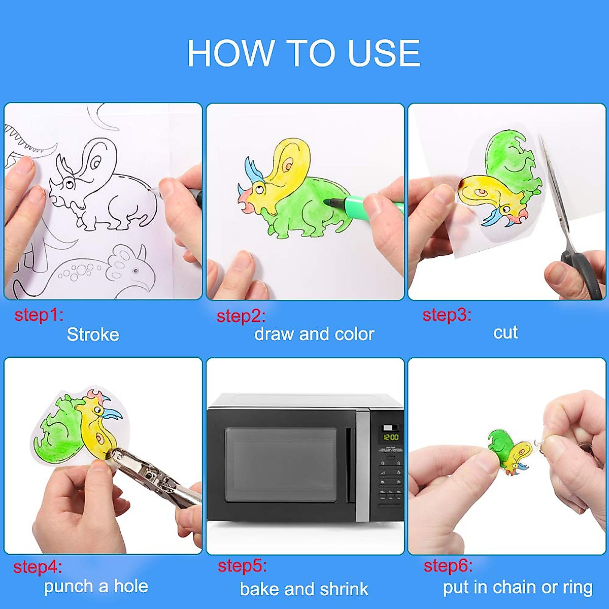 Natonhi Heat Shrink Plastic Sheets Kit 145Pcs Shrink Art Kit Including 20pcs Shrinky Paper Sheets 6pcs Traceable Picture Keychains Accessories- Perfect for Shrink Dink Sheets Crafts Making