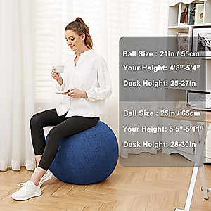 Exercise Ball Chair with Fabric Cover, Pilates Yoga Ball Chair for Home Office Desk, Pregnancy Ball & Balance Ball Seat to Relieve Back Pain, Improve Posture, Birthing Ball for Pregnancy (Blue)