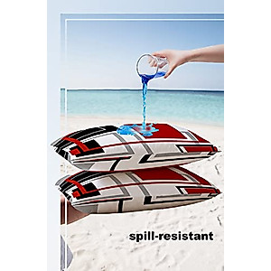 Red Gray Black Geometric Lumbar Pillow Covers 12 x 20 Inches, Modern Abstract Art Aesthetics Waterproof Throw Pillow Cover Set of 2, Decorative Rectangle Cushion Covers for Patio/Tent/Couch/Garden