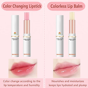 2 Pcs Peaches Color Changing Lipstick, Long Lasting Nutritious Lip Balm Lips Moisturizer Temperature Color Change Lip Gloss Lip Makeup Jelly Crystal Lipstick Set for Women