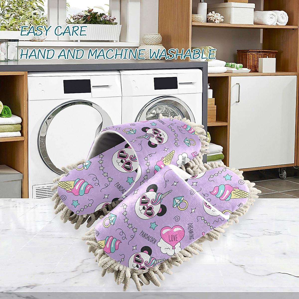 Cute Panda Unicorn Mop Slippers Shoes Cover for Floor Cleaning Washable Dirty Dust Hair Cleaners Microfiber Mop Socks for Office Kitchen House