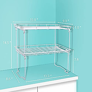 Qboid Sp Stackable Cabinet Shelf - 4 Pack Racks - Large（15x7.6x9.0） Counter & Pantry Organizer Organization, Canned Goods, Condiments - Kitchen [White]