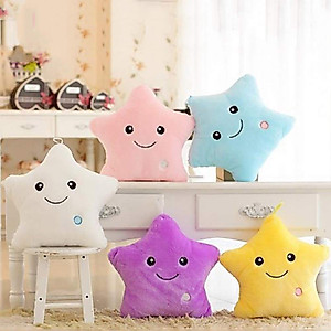 sofipal Creative Twinkle Star Shaped Plush Pillow, LED Night Light Glowing Cushions Plush Stuffed Toys Gifts for Kids, Decoration (Yellow)