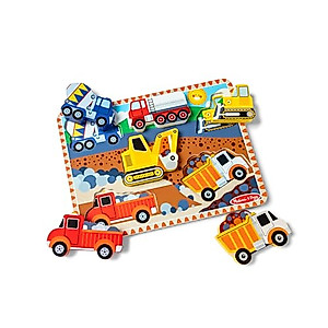 Melissa & Doug Construction Vehicles Wooden Chunky Puzzle (6 pcs) - FSC Certified