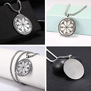 VASSAGO Third Pentacle of Mercury Key of Solomon Seal Pendant Necklace Stainless Steel Kabbalah Pagan Wiccan Amulet Jewelry for Men and Women