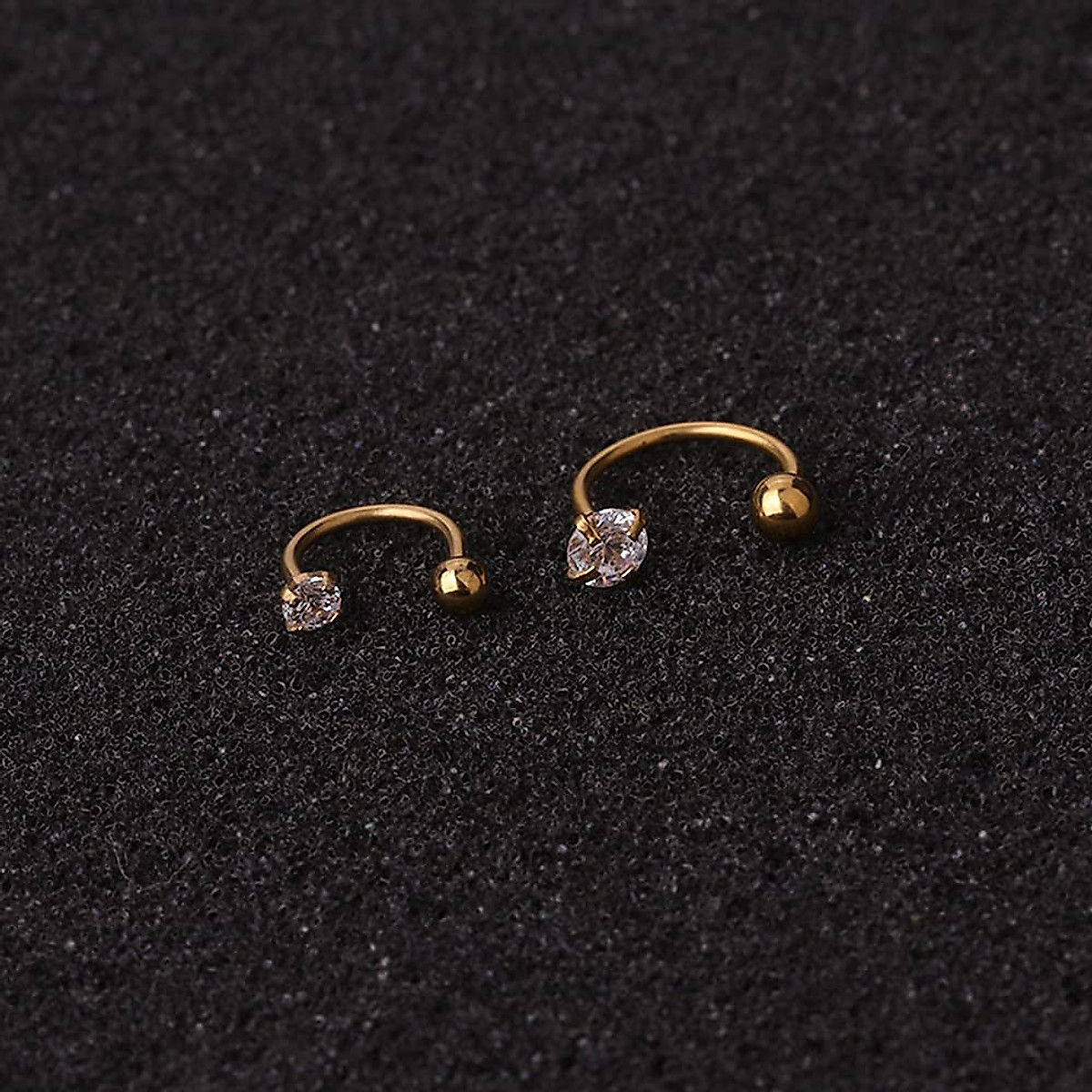 20g 4 Prong Cubic Zirconia Small Huggie Hoop Earrings Cartilage Tragus Helix Tiny Half Open Hoops Screw Back Stainless Steel Nose Rings Septum Lip Rings Crystal Piercing Jewelry for Women (clear cz, 6mm in gold)