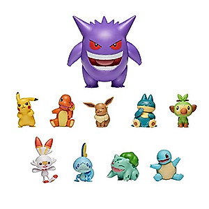 Pokémon Ultimate Battle Multi 10 Pack Action Figures - Gengar, Pikachu, Charmander, Squirtle, Bulbasaur, Eevee, Sobble, Grookey, Scorbunny & Munchlax - Official Authentic Details