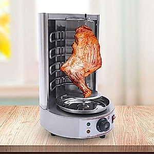 110V Electric Shawarma Grill Machine 3000W Vertical Kebab Grill 50-300℃ Vertical Rotisserie Oven Electric Grill Countertop Gyro Grill Machine for Restaurants, Bars, Barbecue Shops (Two Heating Pipes)