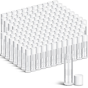Nuanchu 200 Pcs Lip Balm Tubes Empty Lip Gloss Tubes Bulk Women 0.186 Oz/ 5.5 ml Lip Gloss Container Kit Clear PVC Lip Gloss Containers with Caps Lipstick Tubes for DIY (White, Clear)