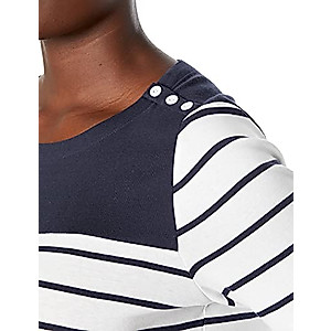 Nautica Women's Boatneck 3/4 Sleeve 100% Cotton Shirt, Indigo, Large