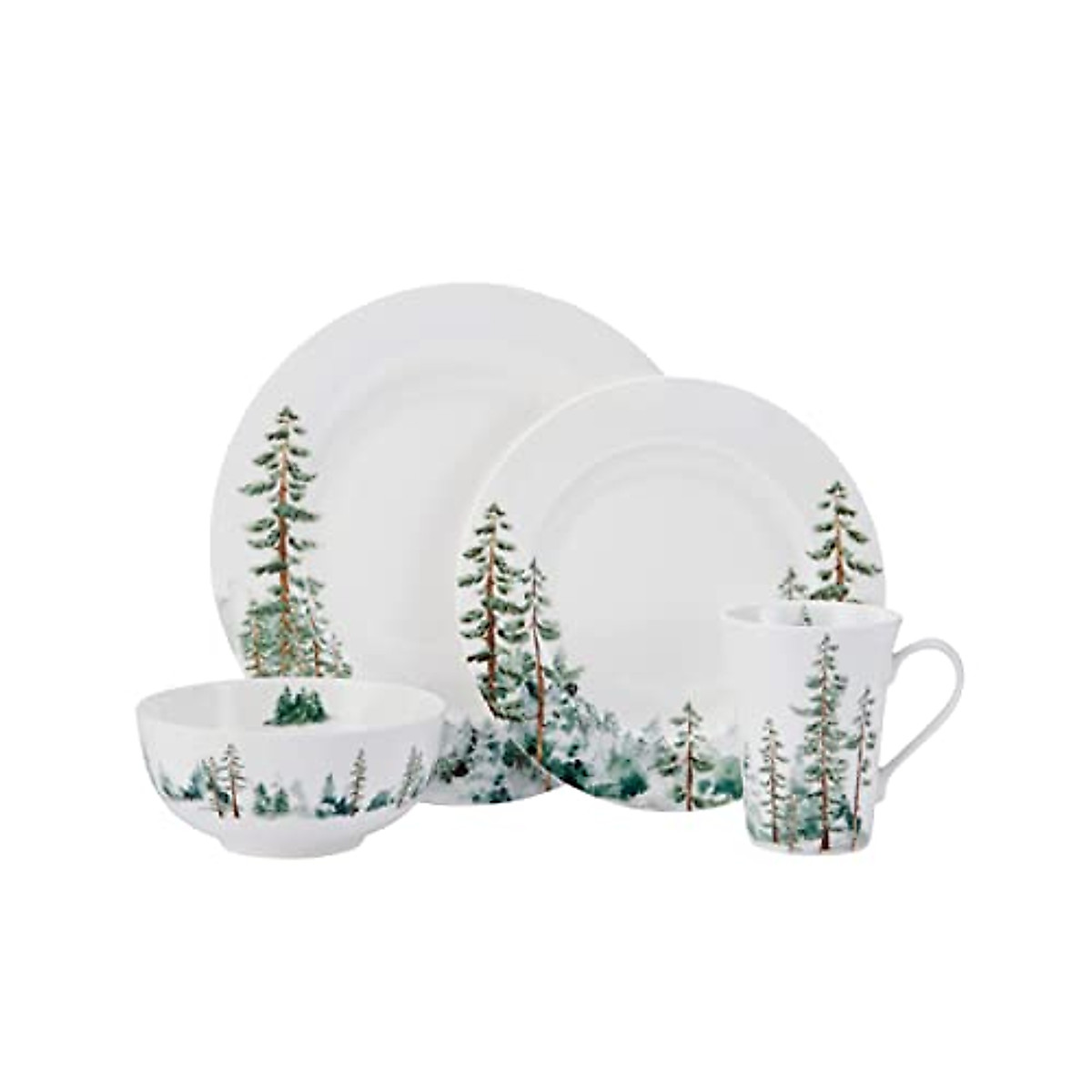 Mikasa Watercolor Forest Chip Resistant 16 Piece Dinnerware Set, Service for 4 White