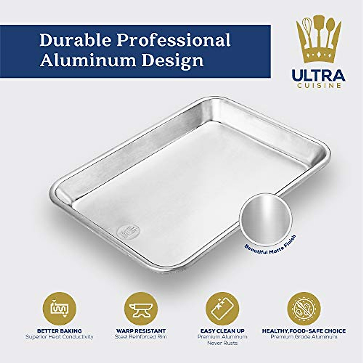 Professional Quarter Sheet Baking Pans - Aluminum Cookie Sheet Set of 2 - Rimmed Baking Sheets for Baking and Roasting - Durable, Oven-safe, Non-toxic, Easy to Clean, Commercial Quality - 9x13-inch