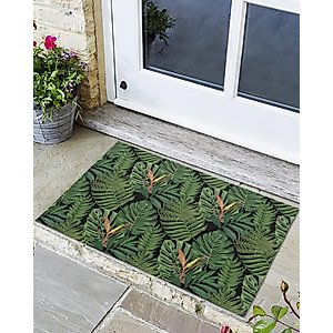 Front Door Mat, Non - Slip Absorbent Door Entry Mats, Doormats Indoor/Outdoor Entrance Small Rugs, Green Leaf Tropical Palm Leaves Doormat - Easy to Clean Floor Mats for Home 24x36 Inch