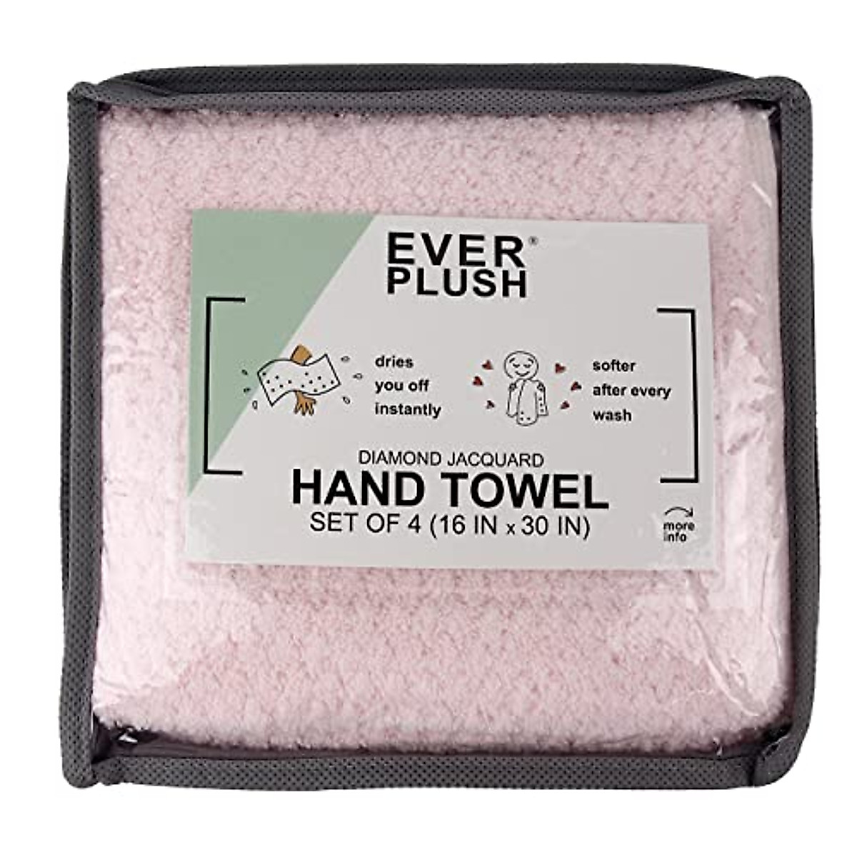 Everplush Diamond Jacquard Hand Towel Set, 4 x (16 x 30 in), Pale Pink 4 Count