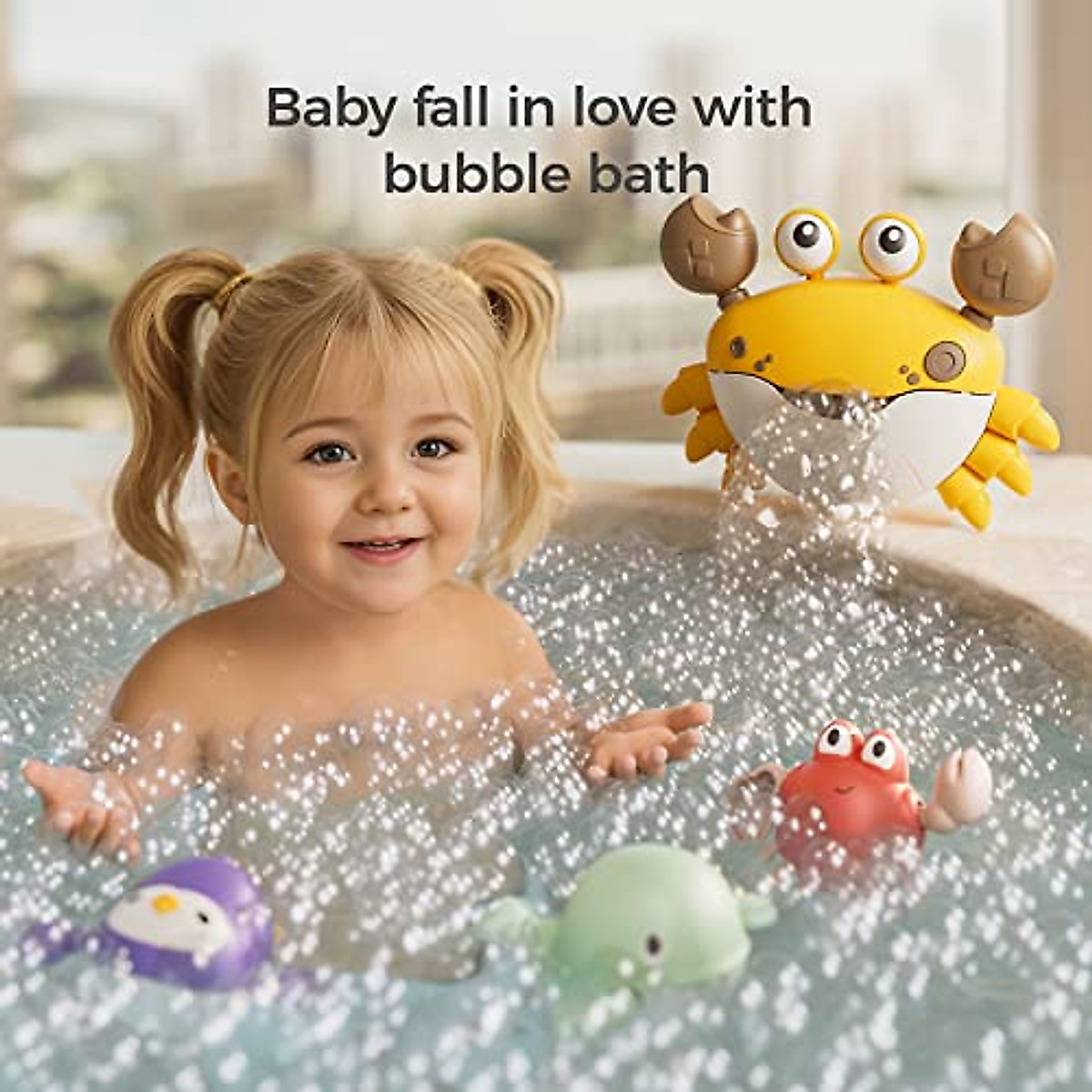 TUMAMA Baby Bath Toy,Bath Bubble Maker Machine with Music,3 Bathtub Wind-Up Toys,Crab Shower Water Toy for Toddlers Kids Boys Grils