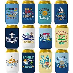 Pop Nordic Cruise Beer Can Cooler - Funny Boating Gifts, 12 Packs Neoprene Can Sleeves for Beer, Perfect Can Cooler Sleeves for Nautical Themed Party, Summer Party Favor