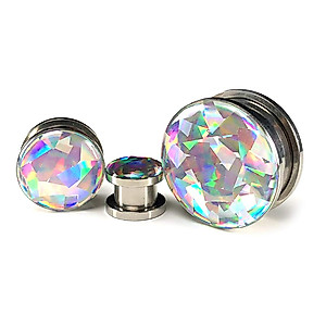Mystic Metals Body Jewelry Pair of Screw on Holographic Prism Plugs - Sold as a Pair (7/16" (11mm))